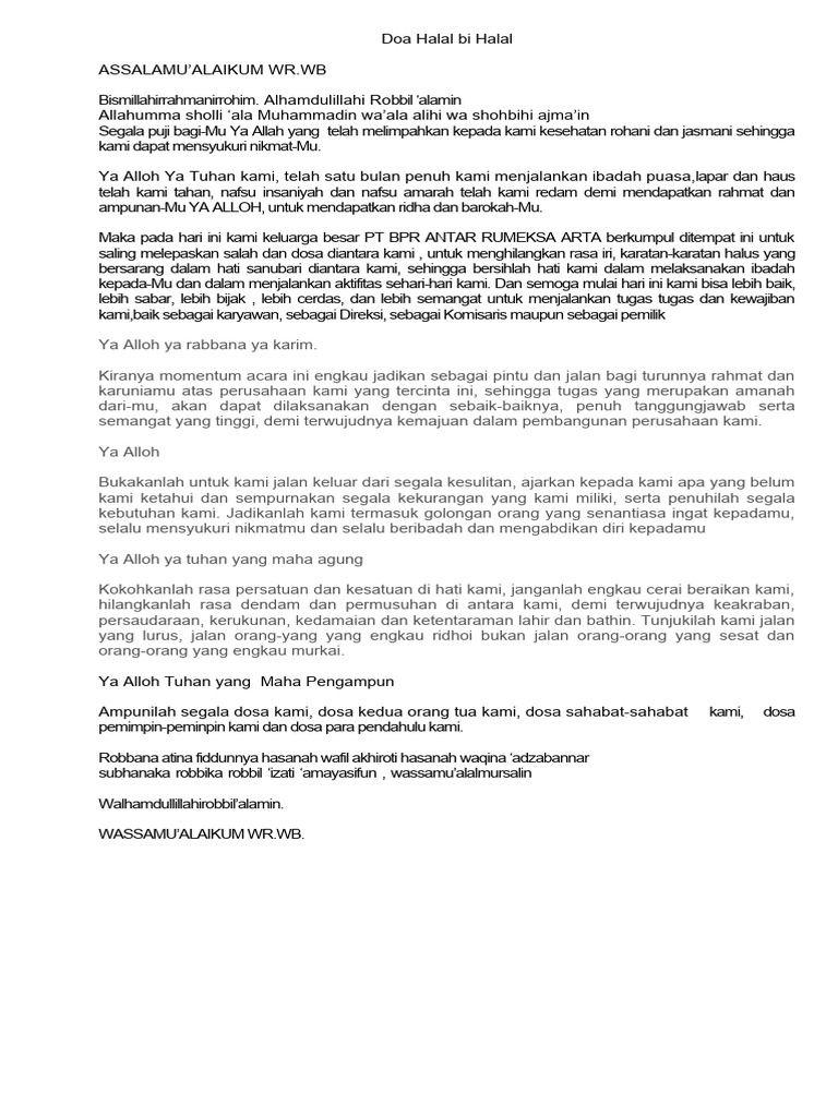 Doa Halal Bi Hala Fix | PDF