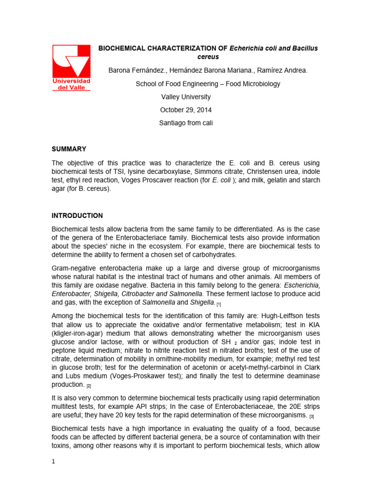 Biochemical Test Report | PDF | Growth Medium | Biology