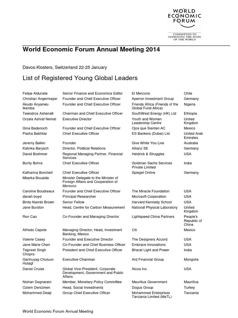 WEF AM14 YGL List | PDF | World Economic Forum