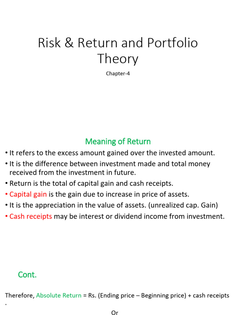 Risk Return and Portfolio Theory | PDF | Diversification (Finance ...