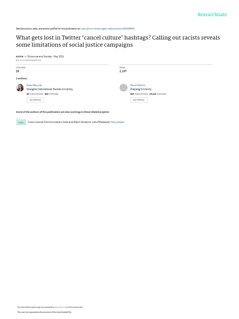 Twitter Cancel Culture Paper | PDF | Racism | Discrimination & Race ...