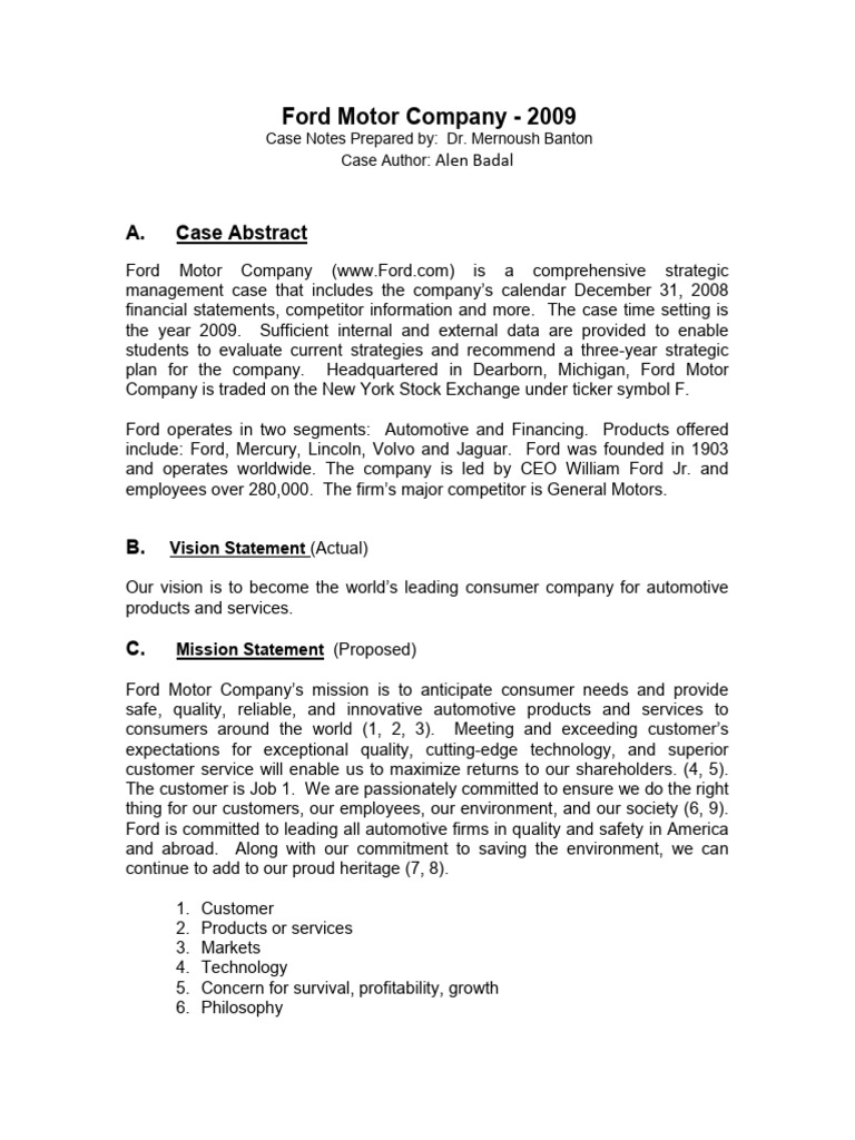 Case Study (Group) Ford Motor Company 2009 | PDF | Ford Motor Company | Car