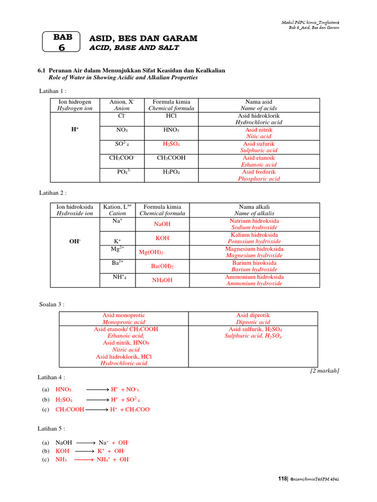 2023 - Skema Bab6 - Asid, Bes Dan Garam | PDF | Sains & Matematika