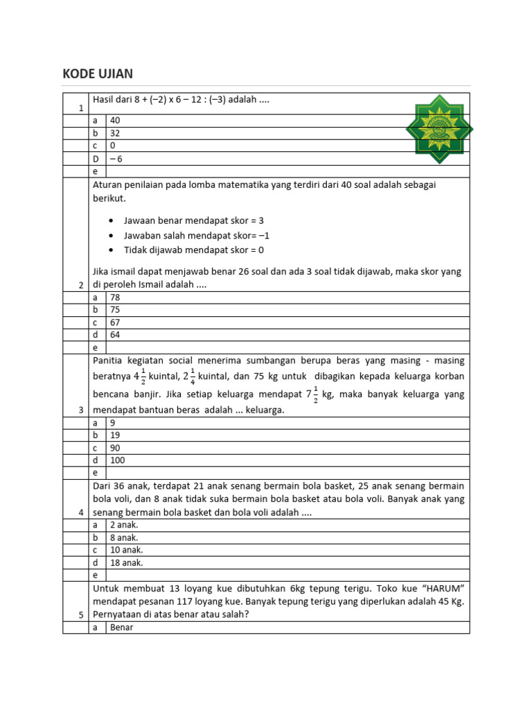 Soal PG Am MTK Kls 9 2024 | PDF