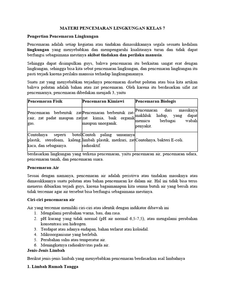 Pencemaran Lingkungan Kelas 7 | PDF | Kesehatan Holistik | Sains & Matematika