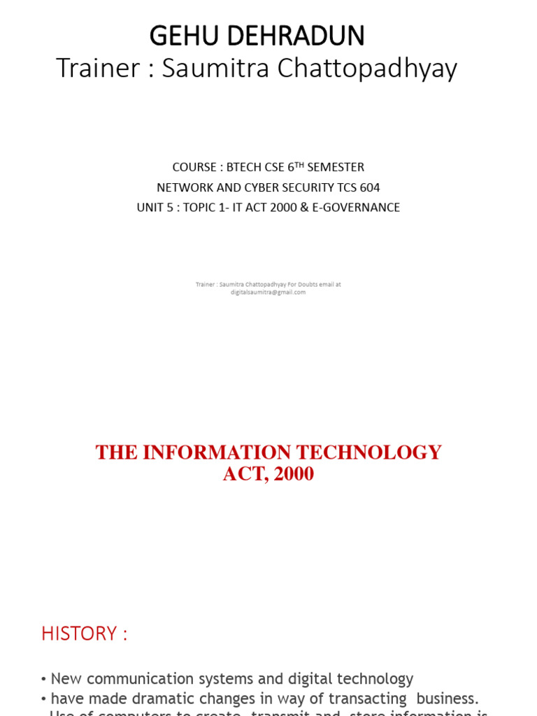 It Act 2000 and e - Governance TCS 604 Unit 5 | PDF | Public Key Cryptography | Records Management