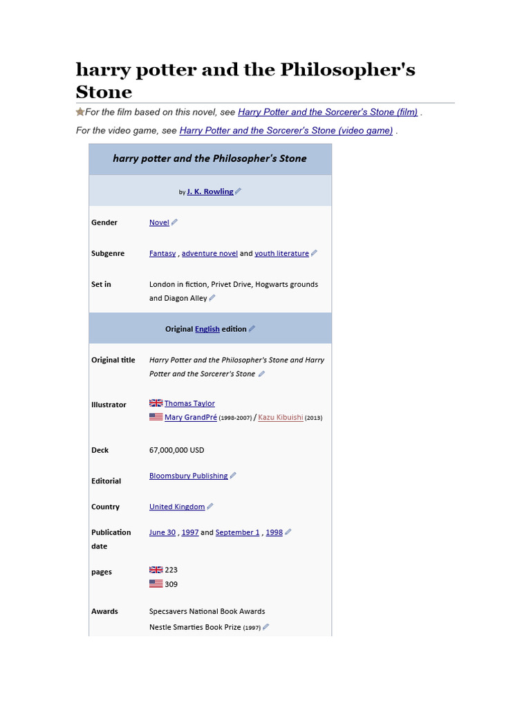 Harry Potter and The Philosopher's Stone | PDF | Harry Potter | J. K ...