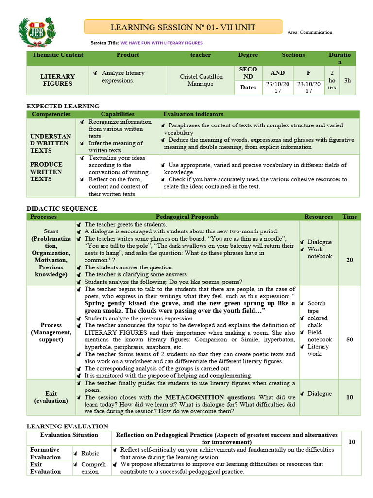 Literary Figures Session | PDF | Vocabulary | Pedagogy