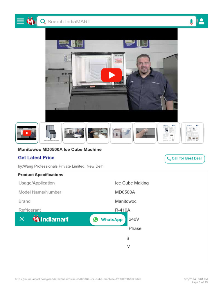 Manitowoc MD0500A Ice Cube Machine at Best Price in New Delhi by Wang Profession | PDF