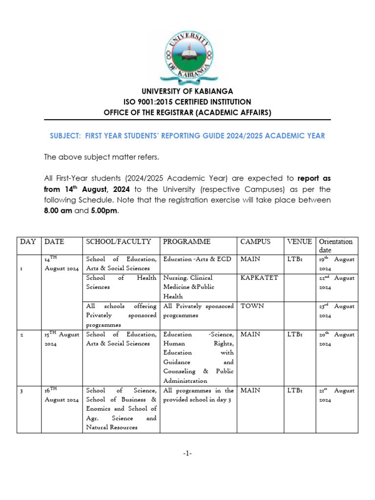 Registration And Reporting Guide For First Year Students 2024 Final