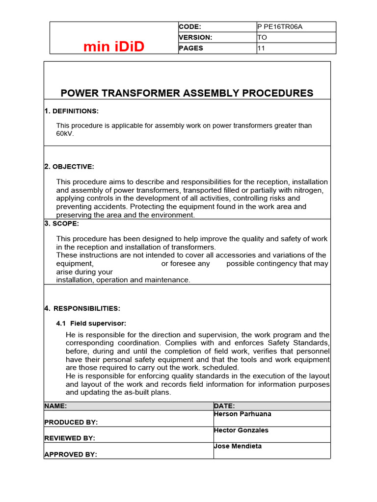 Power Transformer Assembly PROCEDURE | Download Free PDF | Transformer ...