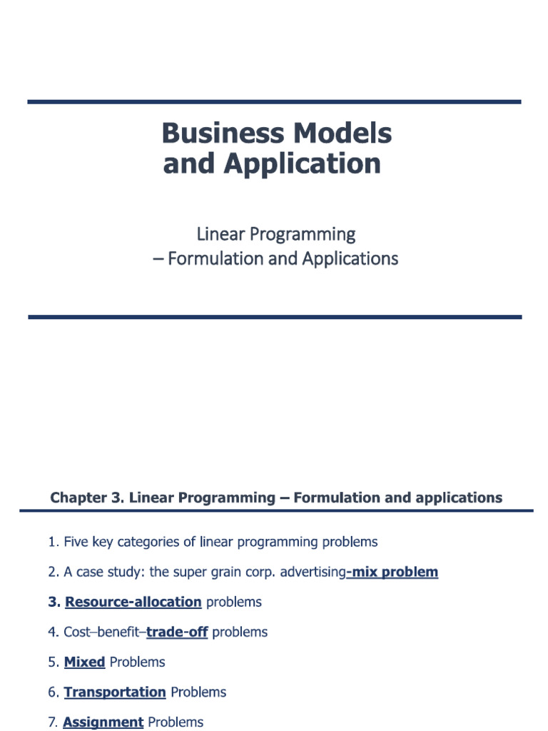 Slides - Chapter. LP Formulation and Applications Part 1 | PDF