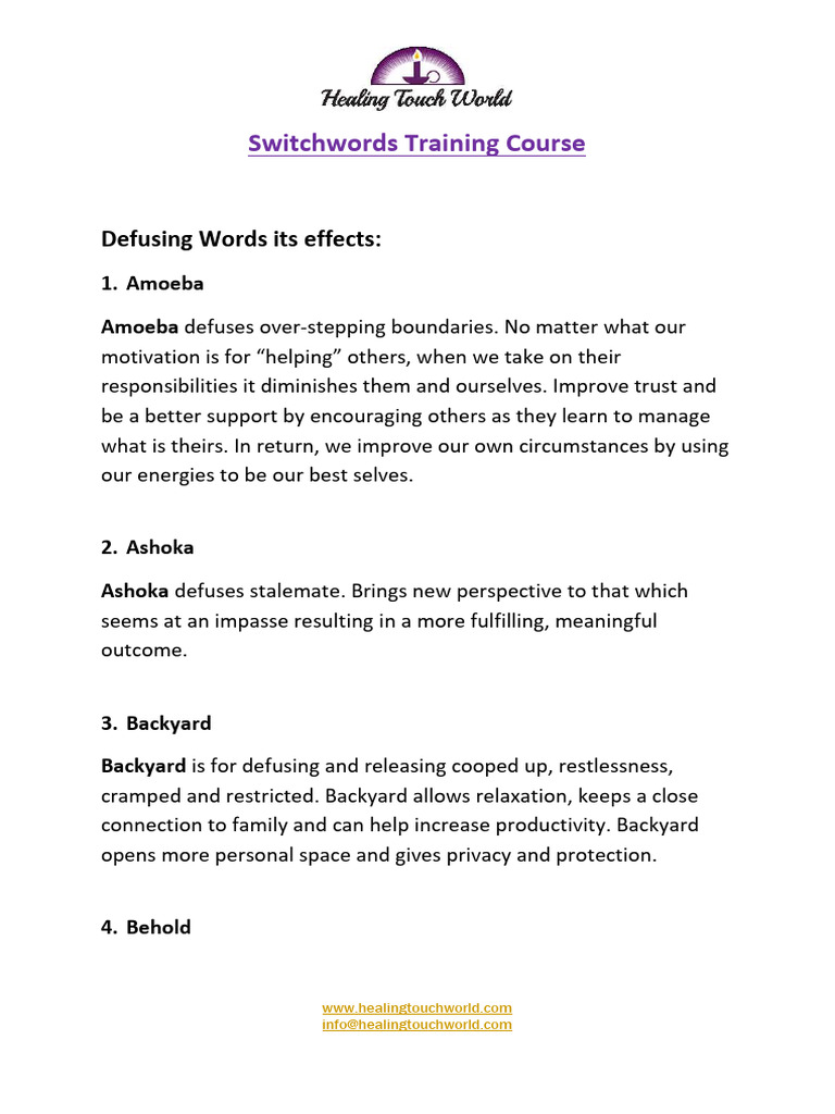 Defusing Words List | PDF | Emotions | Feeling
