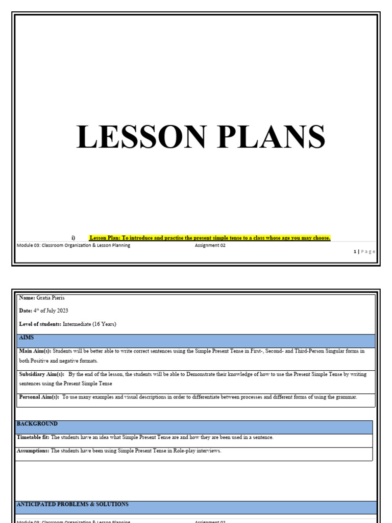 Module 03 - Classroom Organization & Lesson Planning - Assignment 02 ...