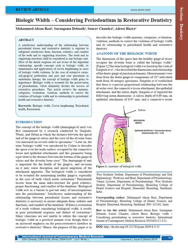 Biologic Width in Restorative Dentistry | PDF | Periodontology | Mouth