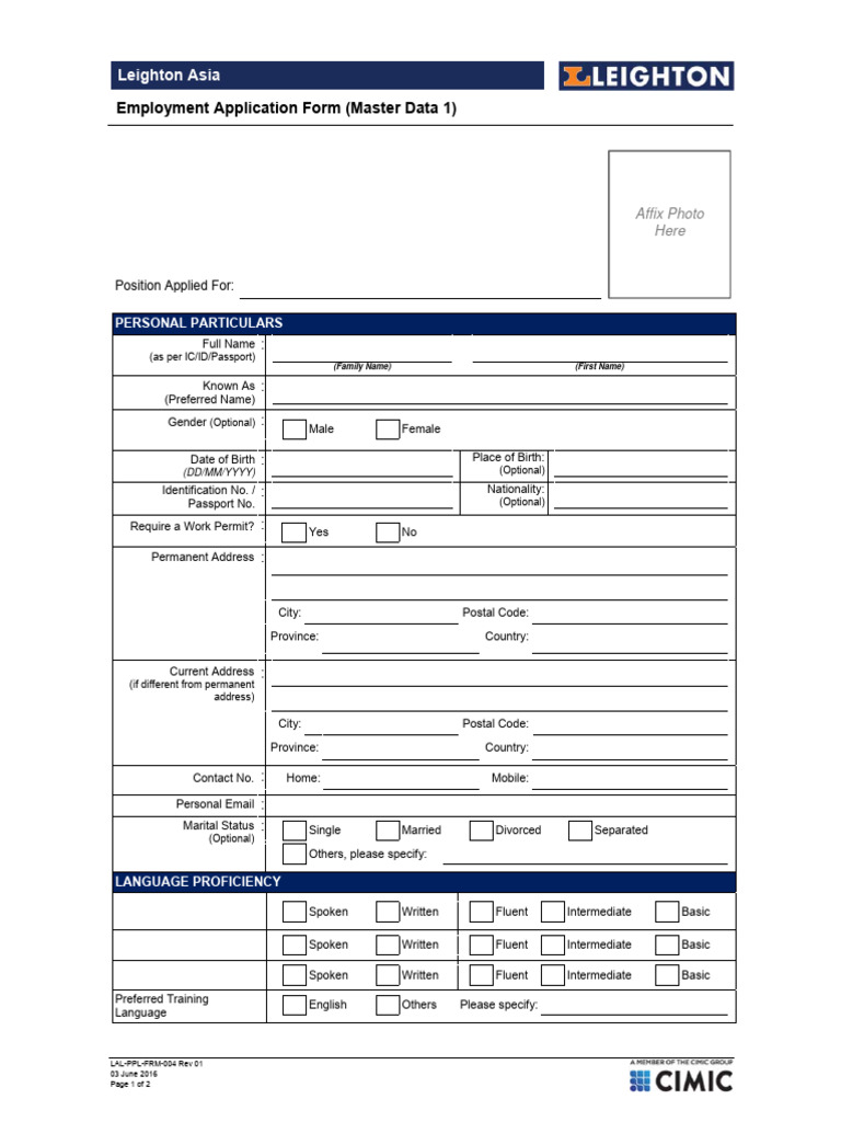 Master Data Form 1 | PDF | Identity Document