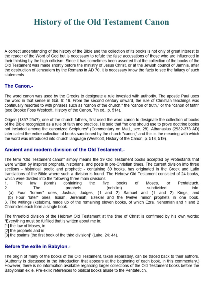 History of The Old Testament Canon | PDF | Apocrypha | Biblical Canon