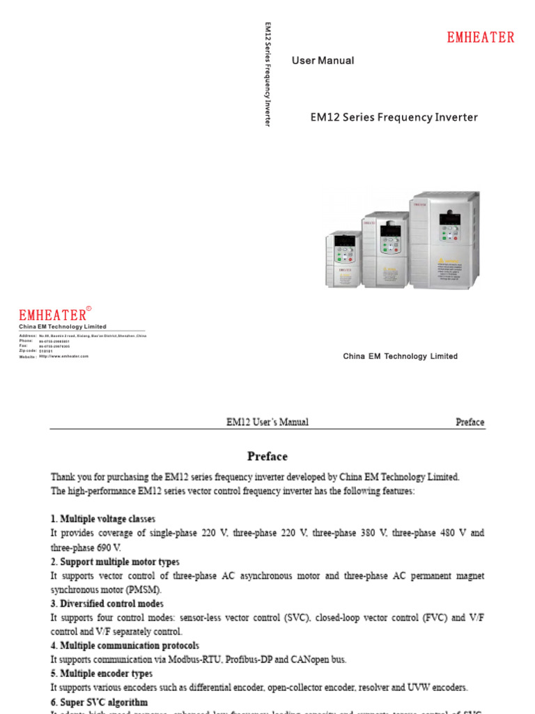 VFD EM12 User Manual | PDF | Power Inverter | Electric Motor