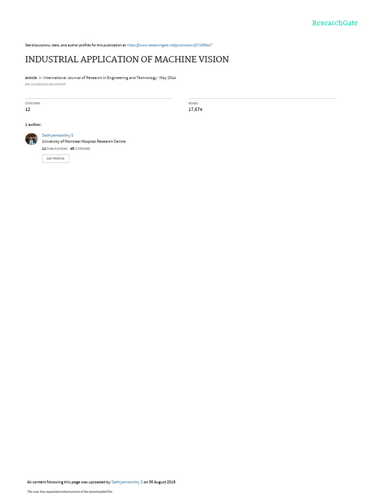 Industrial Application of Machine Vision | PDF | Computer Vision | Camera