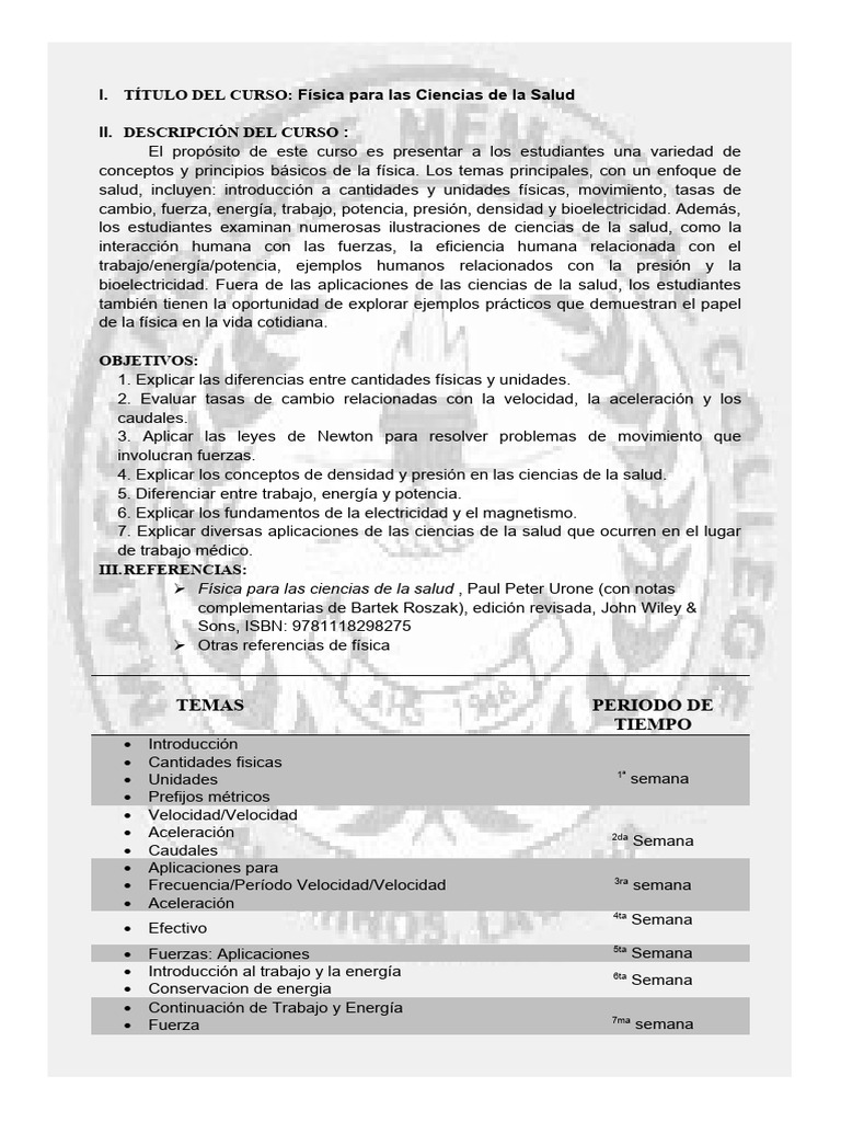 PROGRAMA DEL CURSO UNIVERSITARIO. Física para Las Ciencias de La Salud | Descargar gratis PDF ...