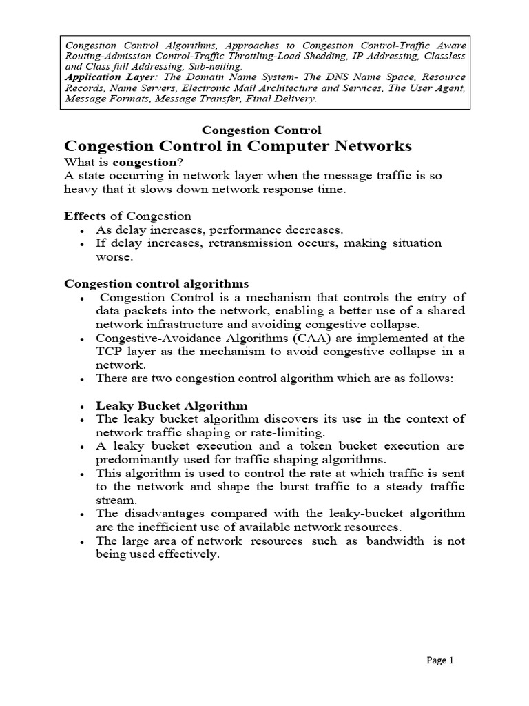 5 Congestion Control Algorithms Pdf Network Congestion Ip Address