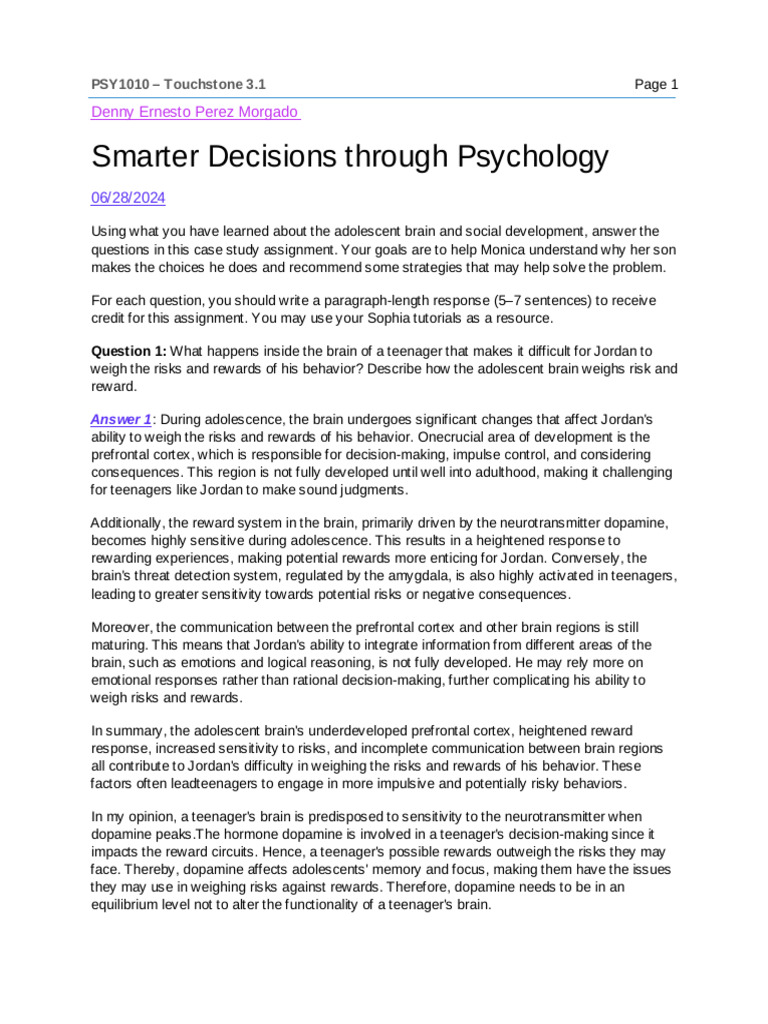 Adolescent Brain and Decision-Making Insights | PDF | Adolescence ...