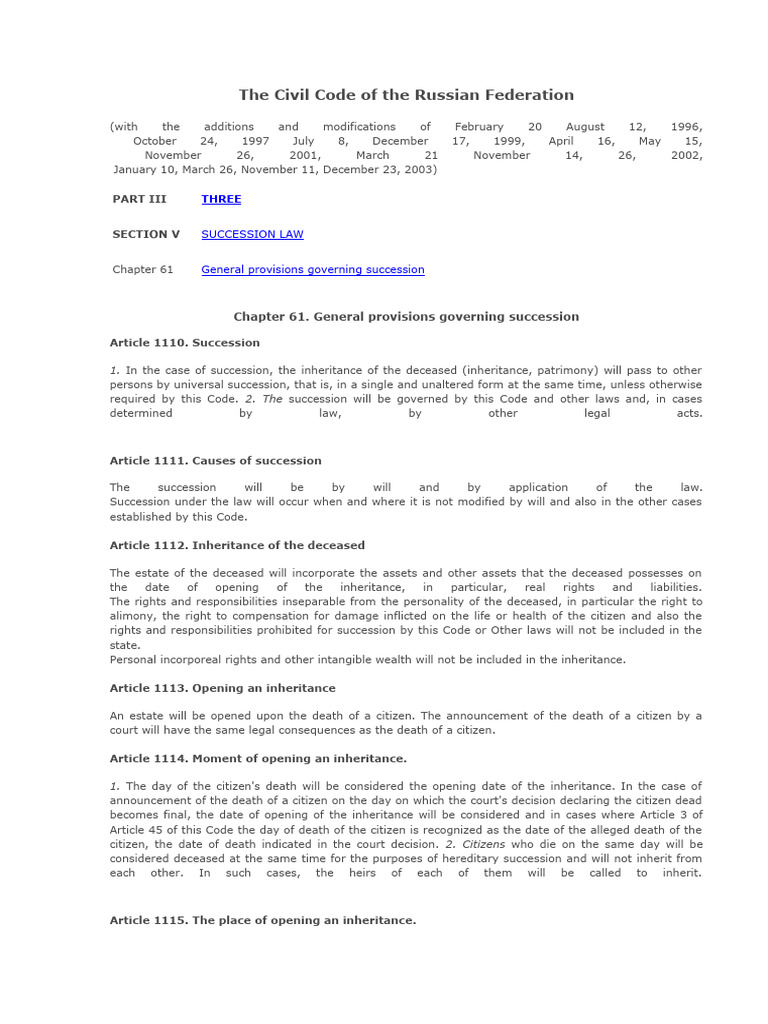Russian Succession Law Overview | PDF | Will And Testament | Inheritance