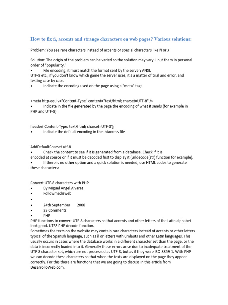 Fix Ñ And Strange Characters Php Pdf Character Encoding Notation
