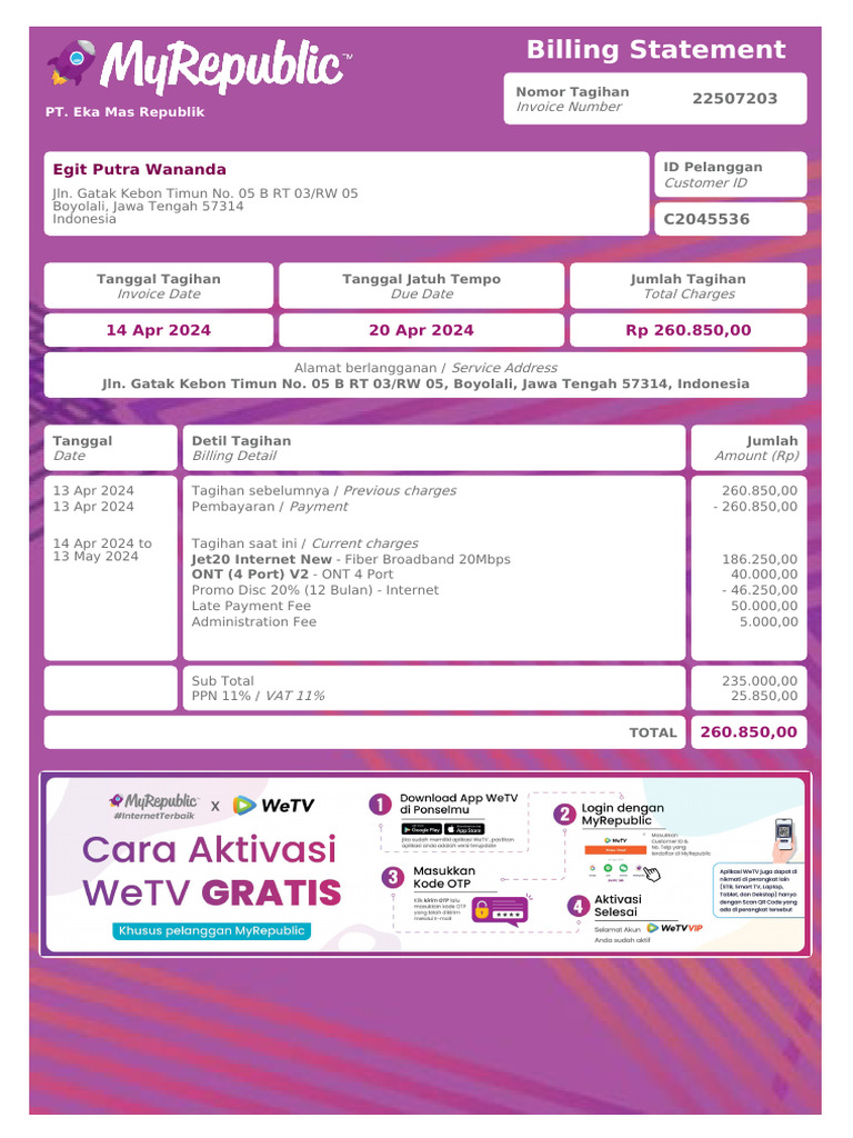 Billing Statement: Egit Putra Wananda | PDF | Financial Technology ...