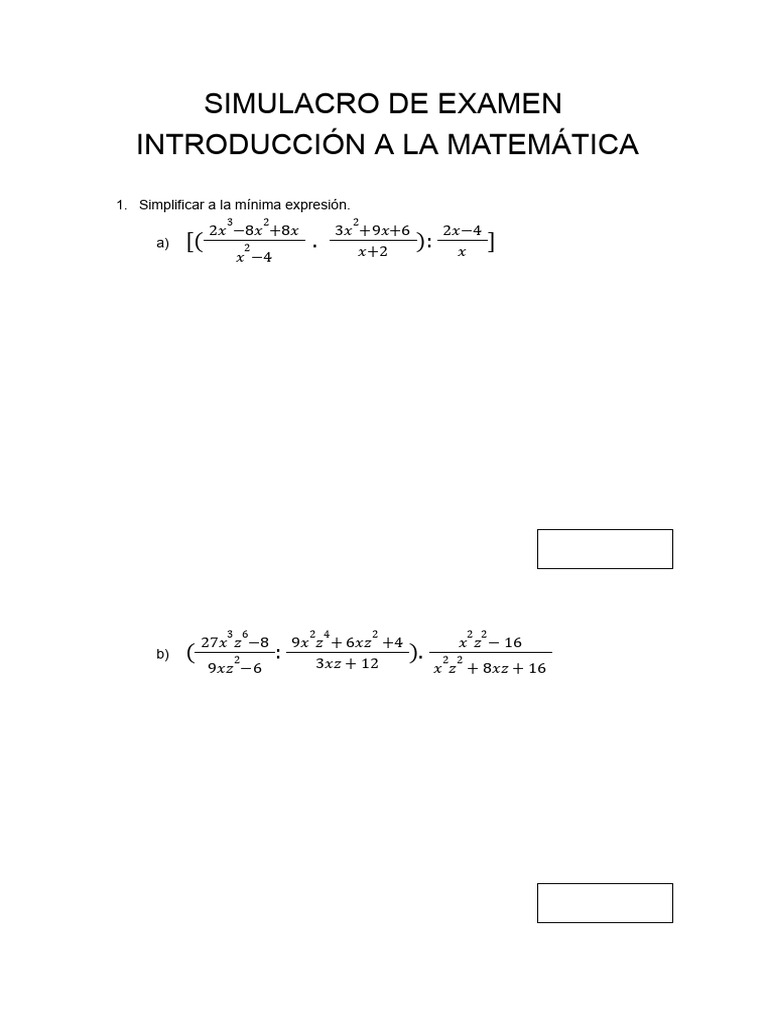 1er Simulacro de Examen - Intro Mate 2024 | PDF