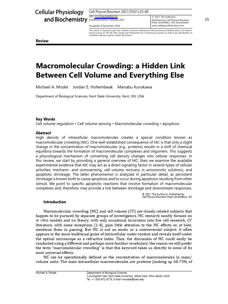 Macromolecular Crowding: A Hidden Link Between Cell Volume and ...