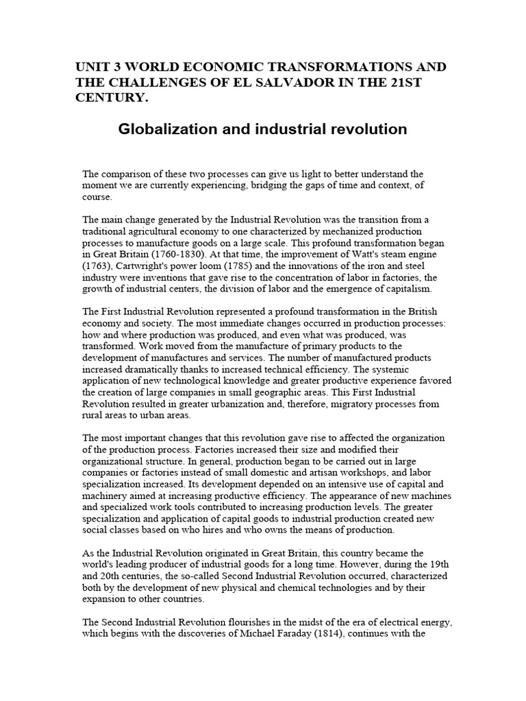 Unit 3 World Economic Transformations and The Challenges of El Salvador ...