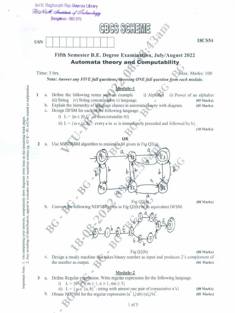 Automata Theory and Computability (18CS54) | PDF