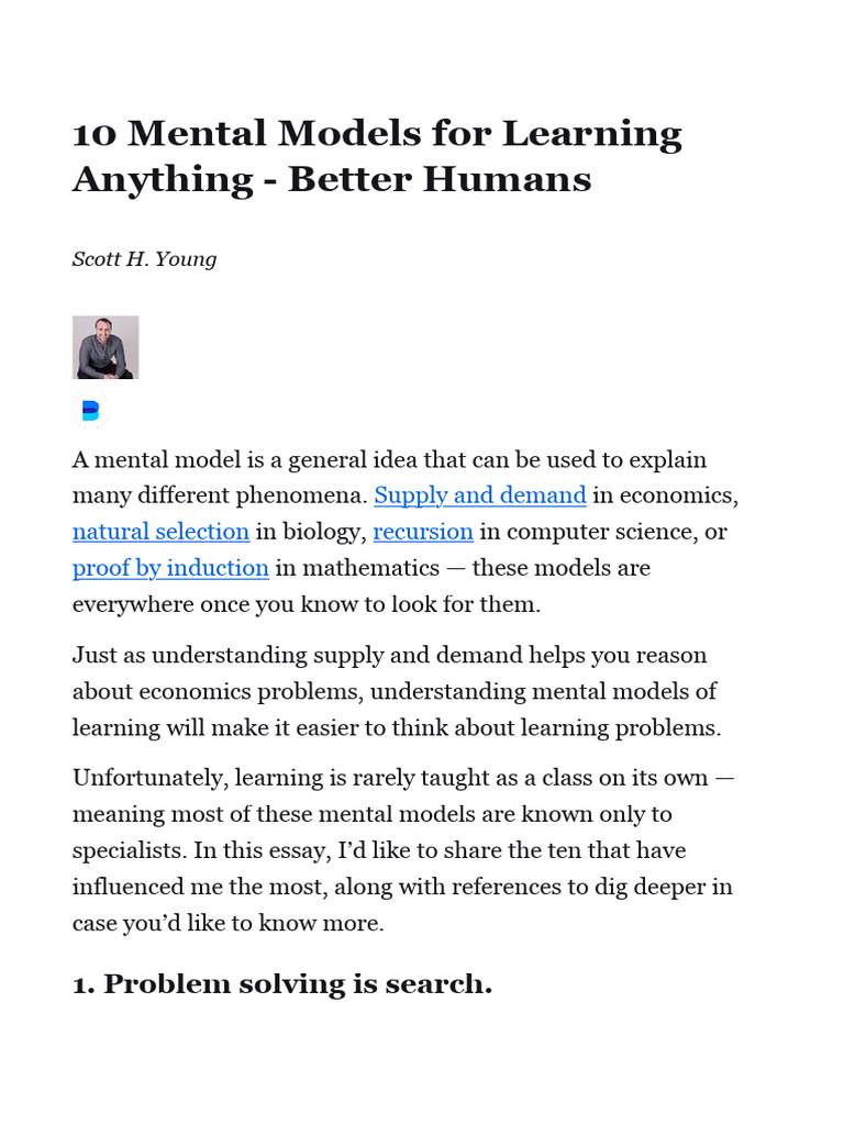 10 Mental Models For Learning Anything by Scott H Young Better Humans ...