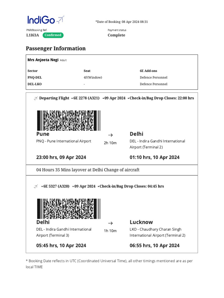 Pune To LKO Ticket Anjeeta | PDF | Payments | Aviation
