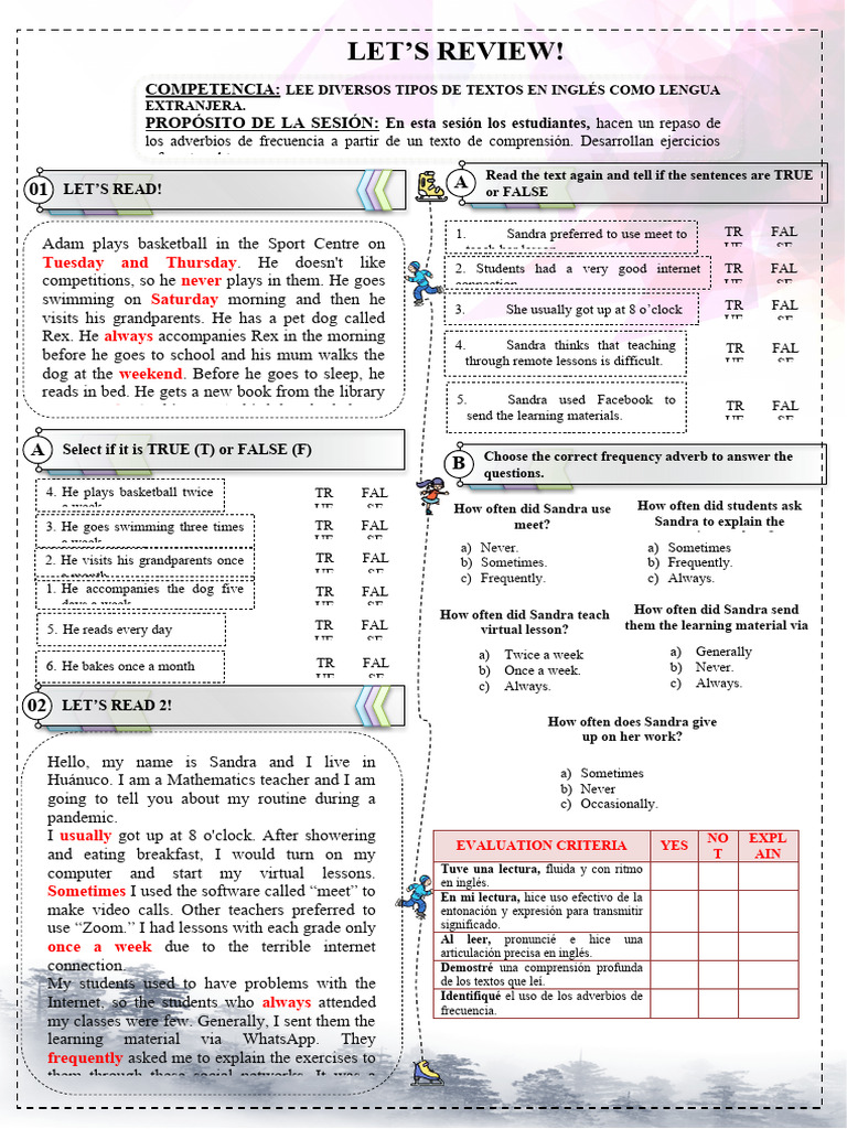 Ficha1 - A1 - Let's Review! | PDF