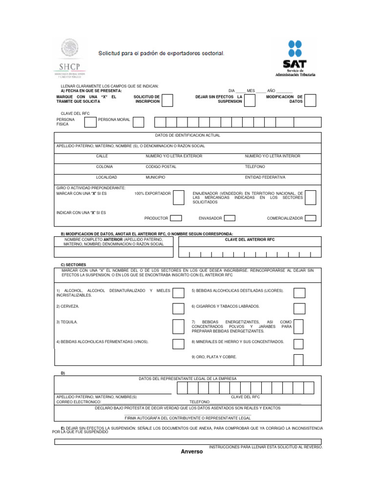 A63 Padron de Exportadores Sectorial | PDF