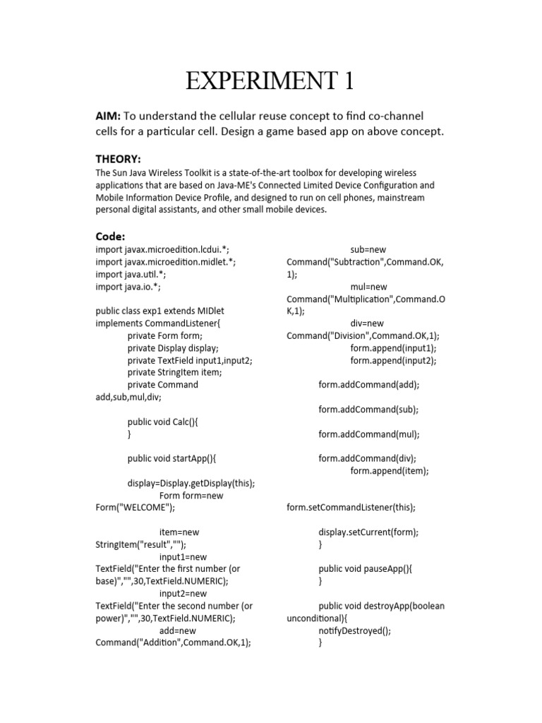 Experiment 1 | Download Free PDF | Java Platform | Mobile Computers