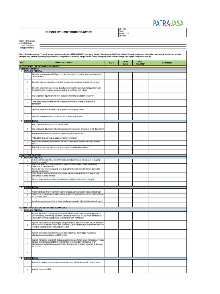 Check List WIP Patra Jasa | PDF