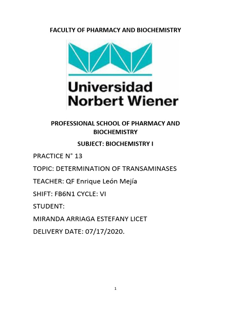 Biochemistry Final Lab Report | PDF | Alanine Transaminase | Transaminase