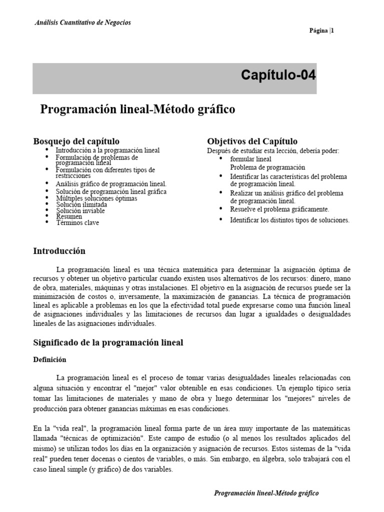 Programación Lineal-Método Gráfico: Capítulo-04 | PDF | Programación lineal | Linealidad