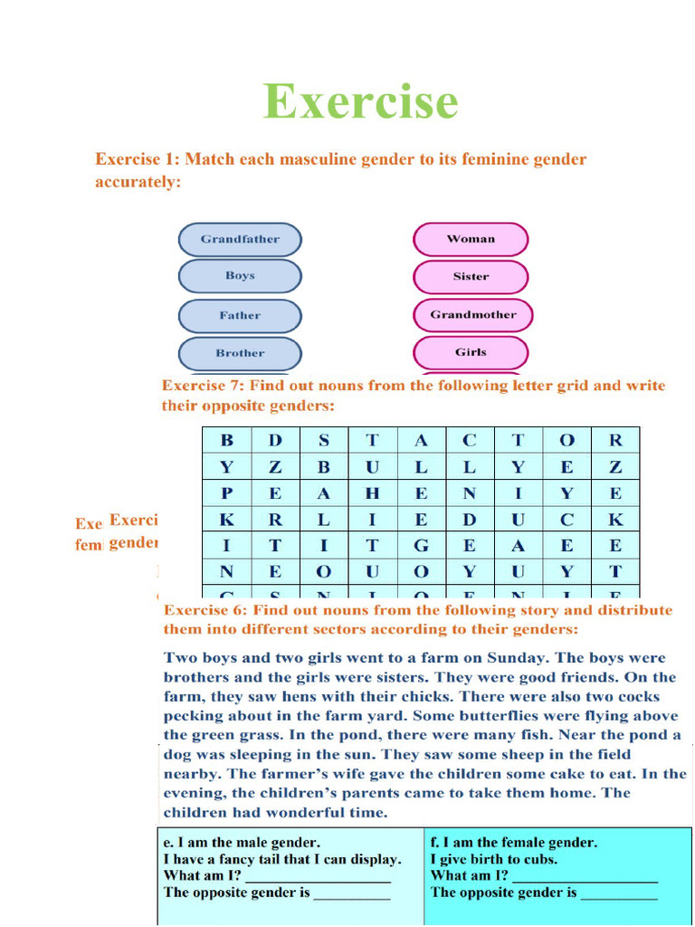 Noun Gender - Grade-3 Worksheet | PDF