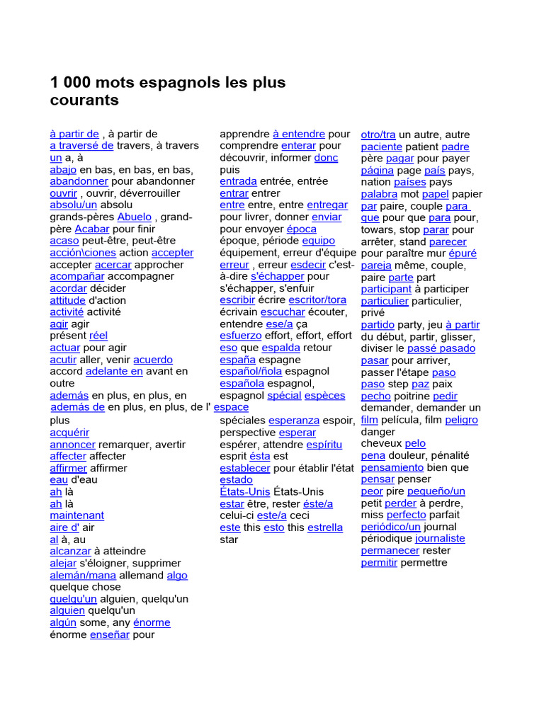 1000 mots courants en espagnol | PDF