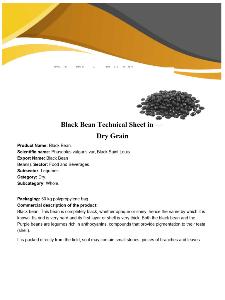 Black Bean Technical Sheet | PDF | Bean | Seed
