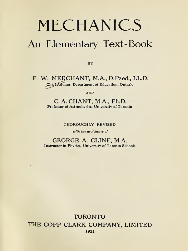 Mechanics-An Elementary Textbook 1931 | PDF | Metre | Classical Mechanics