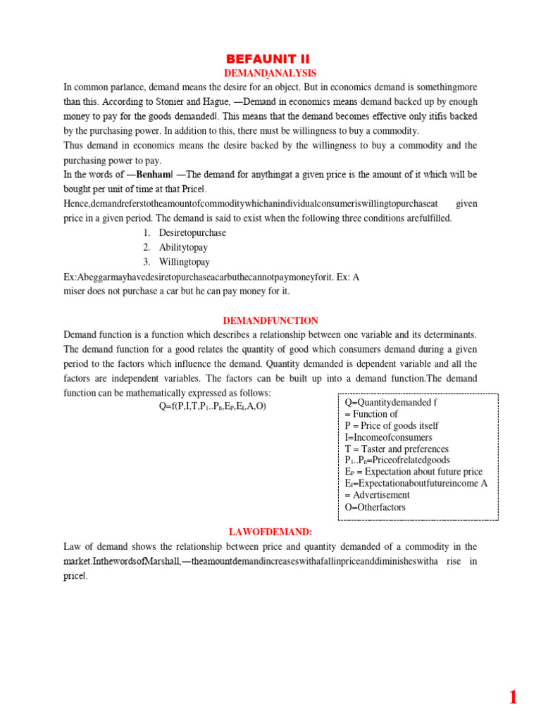Befa Unit II | PDF | Elasticity (Economics) | Demand