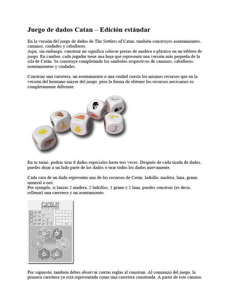 Juego de Dados Catan: Reglas y Estrategias | PDF | Juego de azar ...