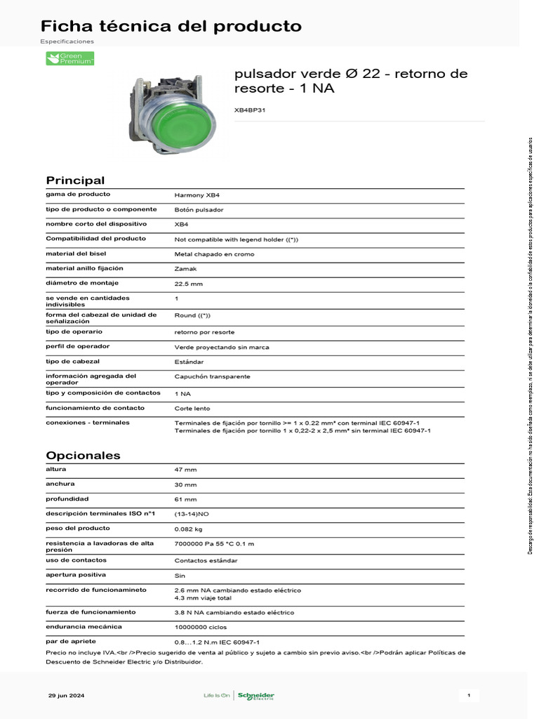 Schneider Electric - Harmony-XB4-Pulsador-metálico - XB4BP31 | PDF ...