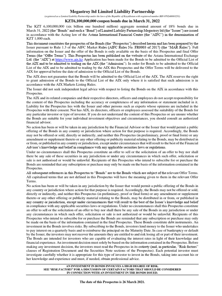Prospectus Megastroy MGSTR.0322 | PDF | Bonds (Finance) | Guarantee