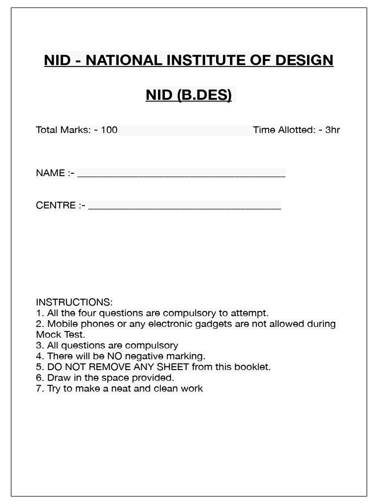 Nid Mock Test | PDF